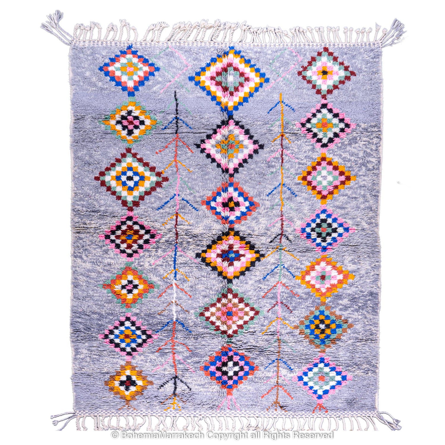 Colorful Moroccan Wool Rug – Handmade Grey Shag Carpet – Bohemiamarrakech